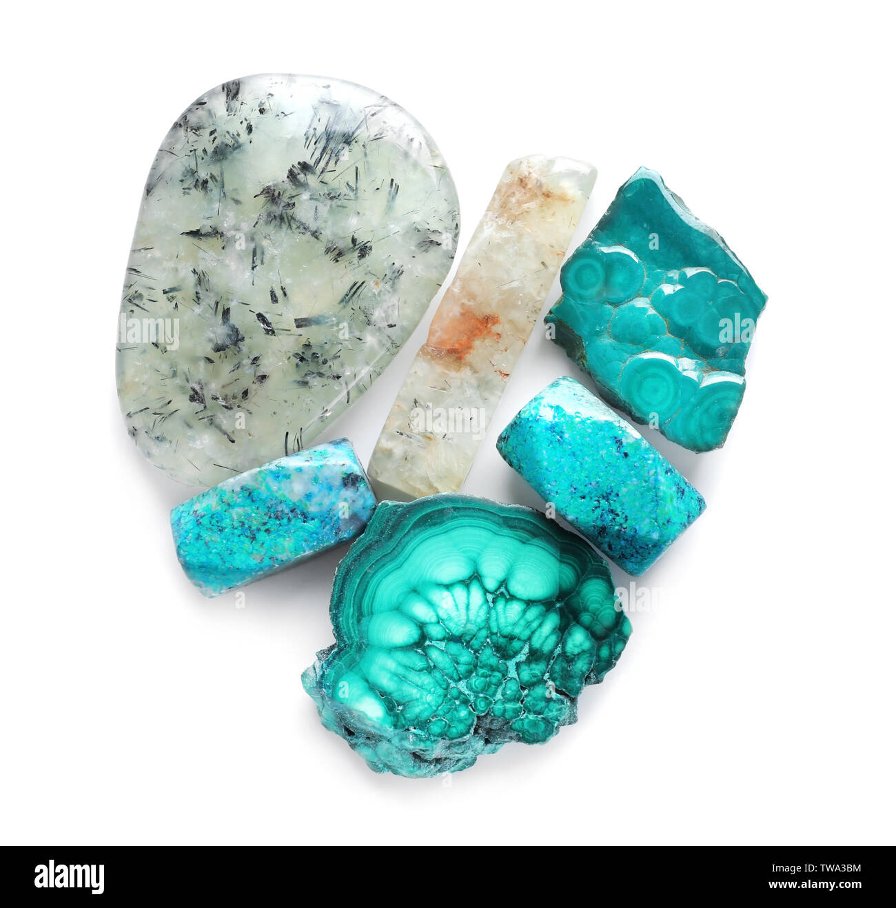 Different natural semi-precious stones for jewellery on white ...