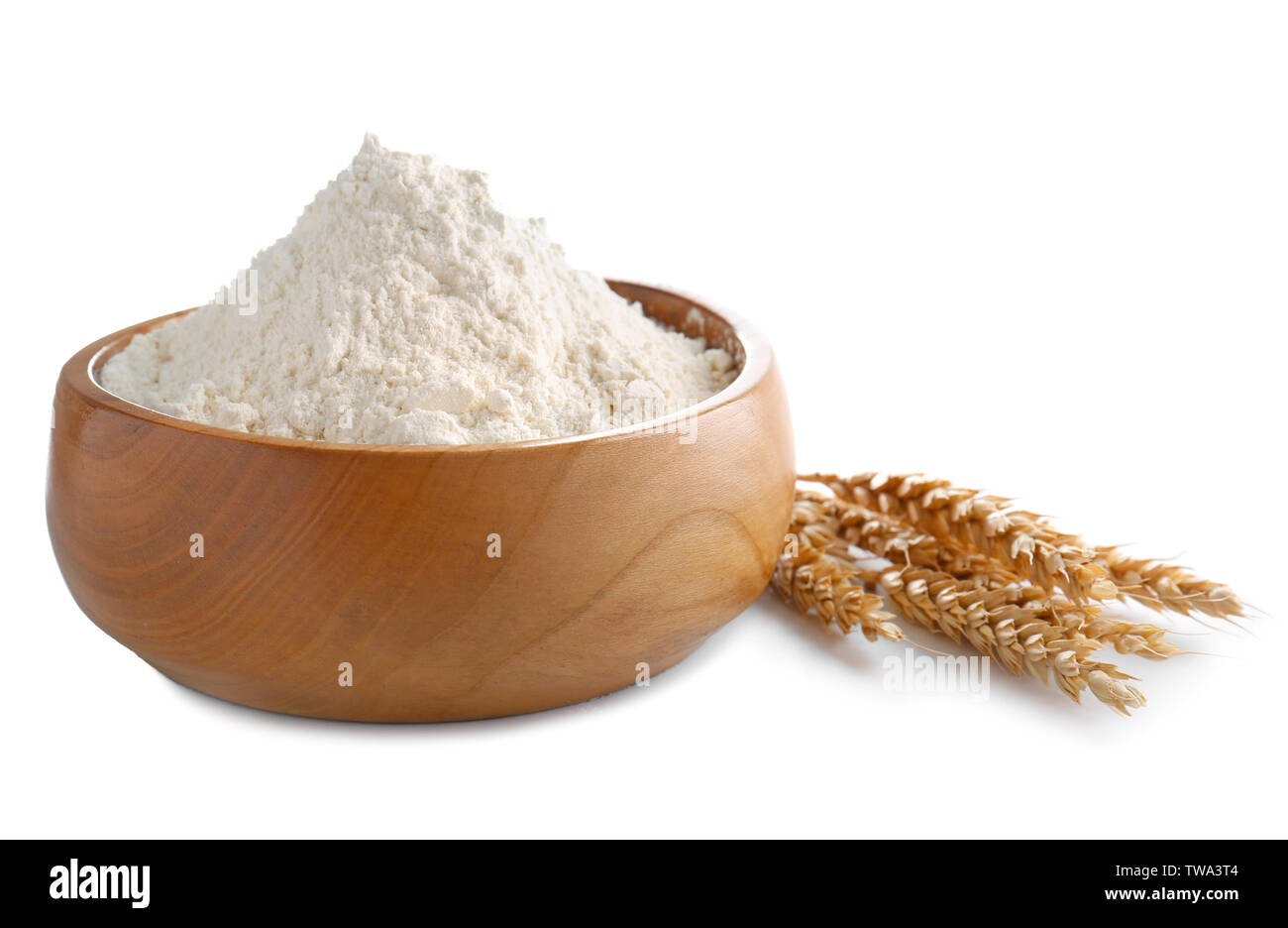 Bowl with flour on white background Stock Photo - Alamy