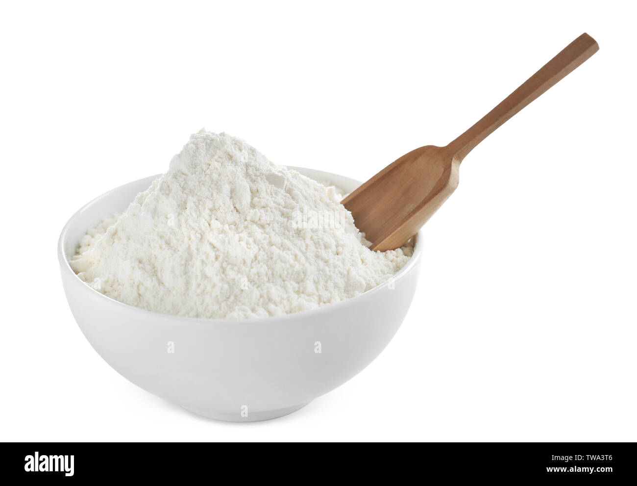 Bowl with flour on white background Stock Photo - Alamy