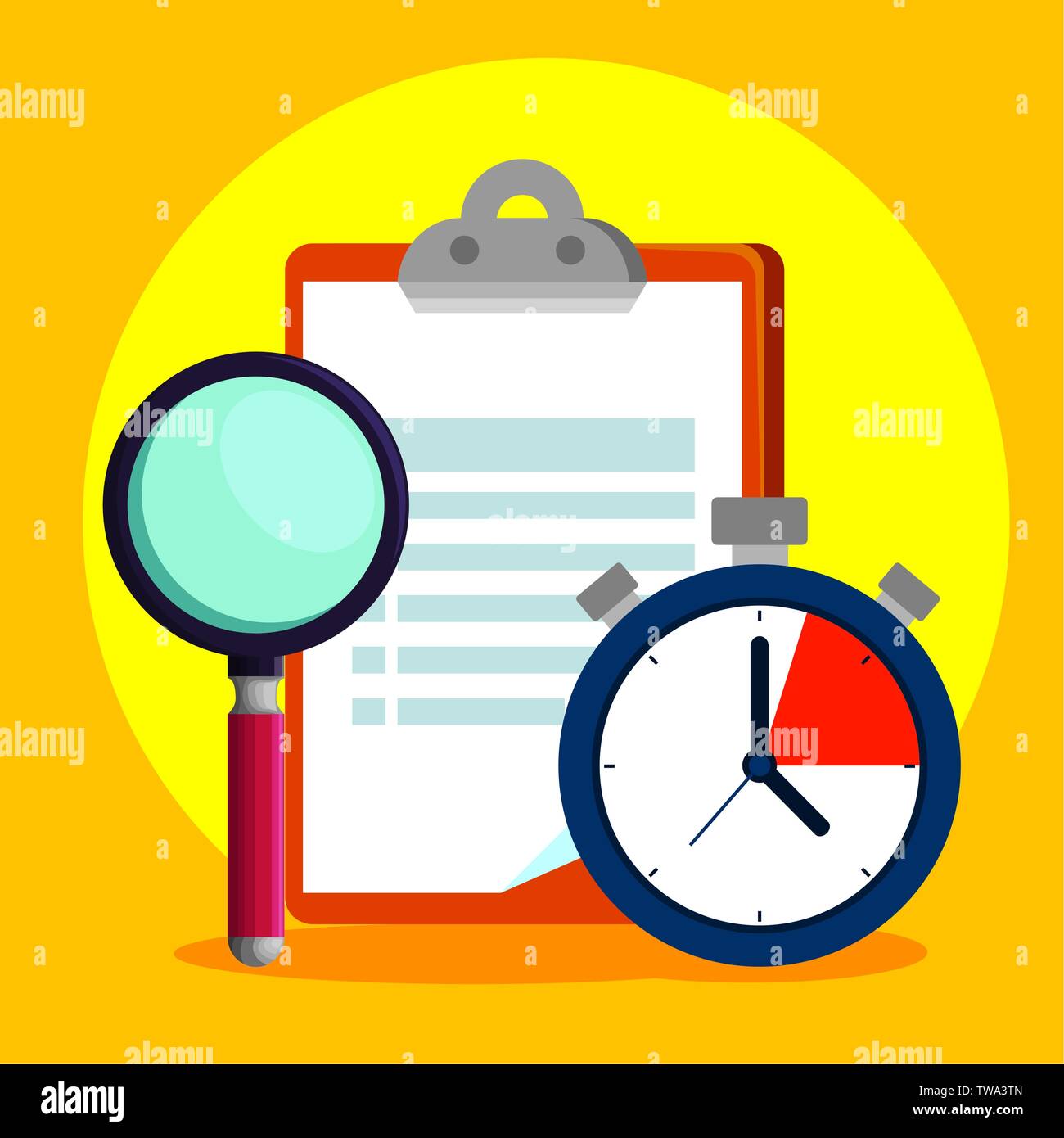 check list with magnifying glass and chronometer Stock Vector Image ...