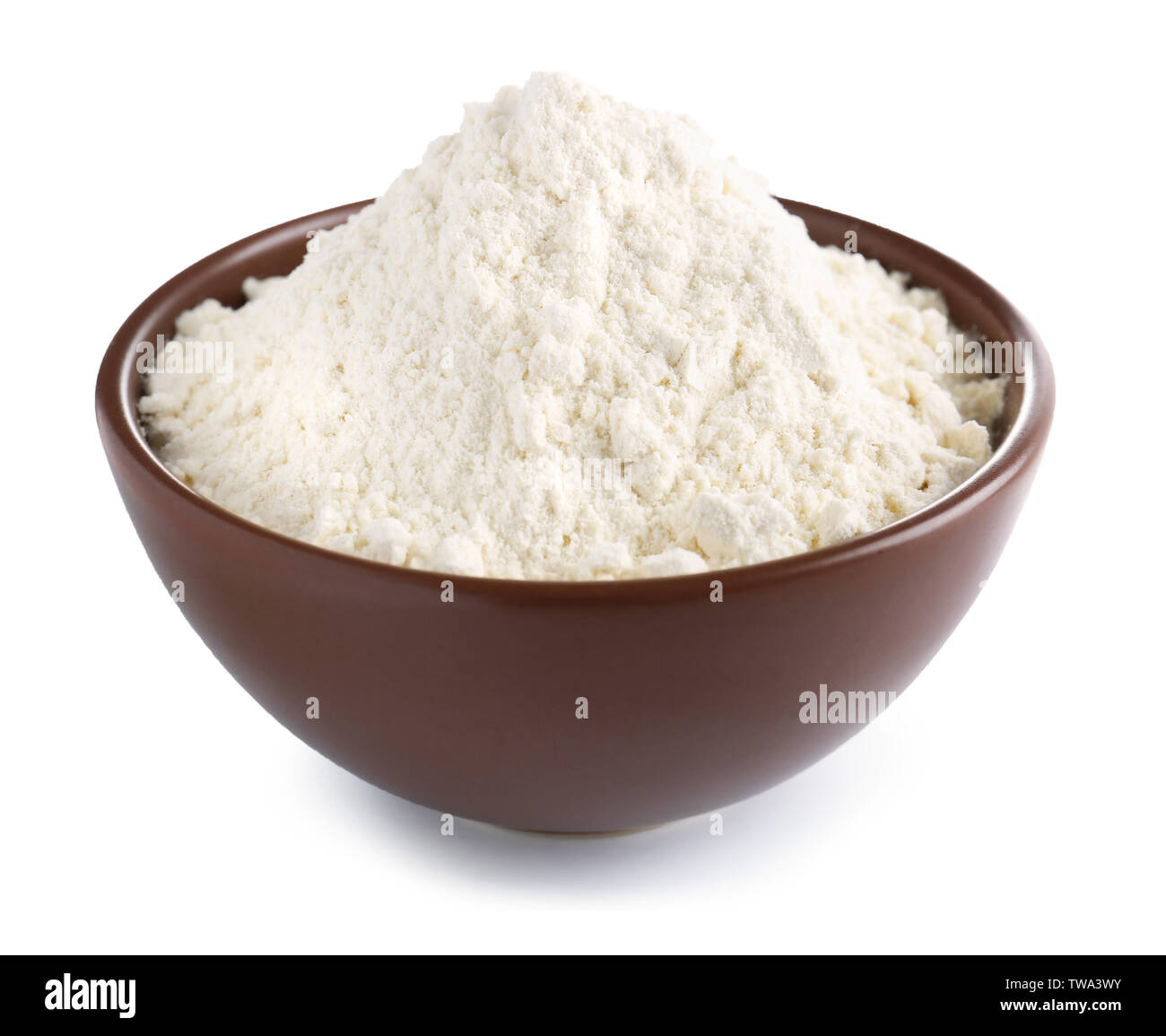 Bowl with flour on white background Stock Photo - Alamy