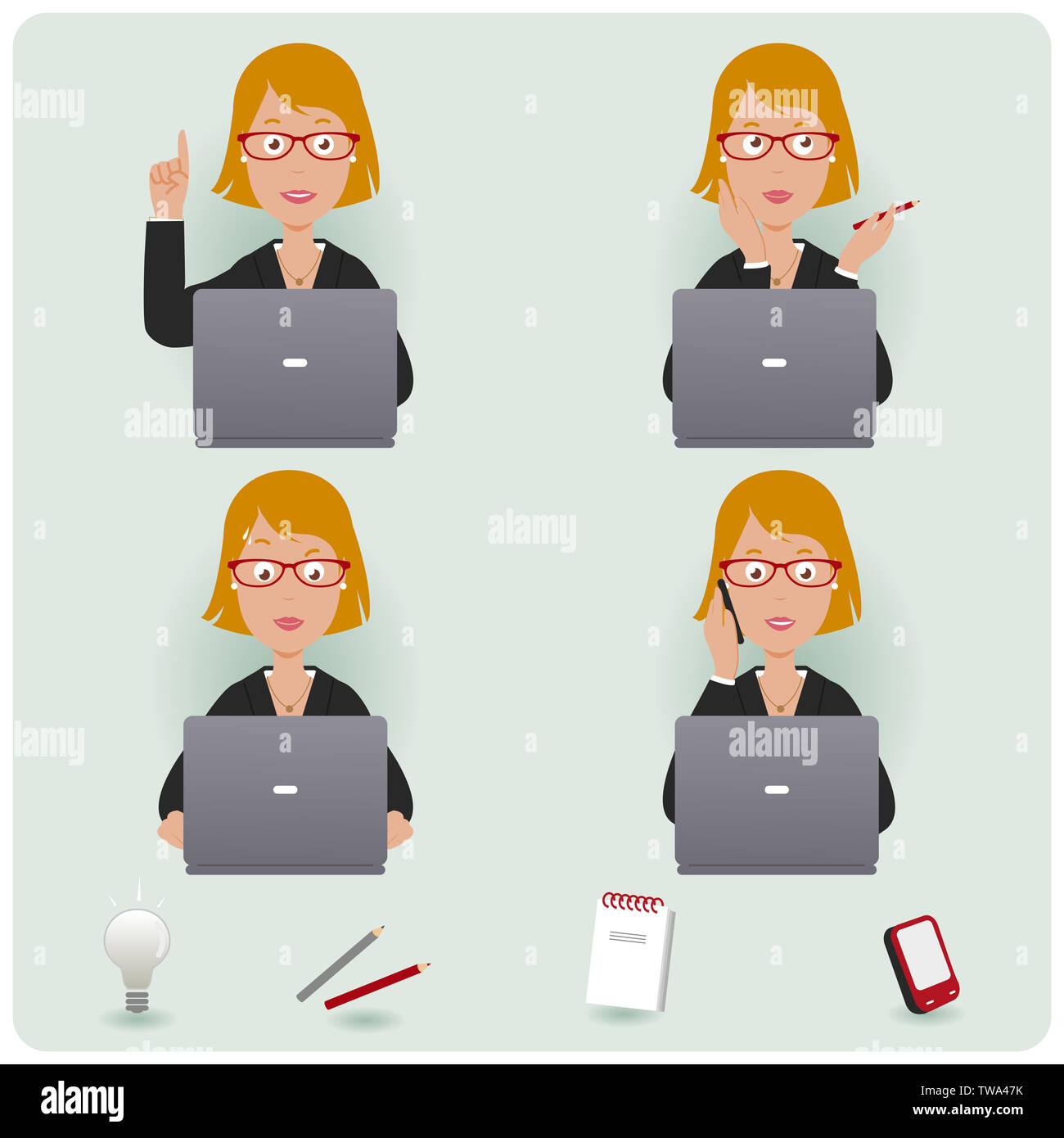 Woman dressed in suit on her desk doing office work. Energetic ...