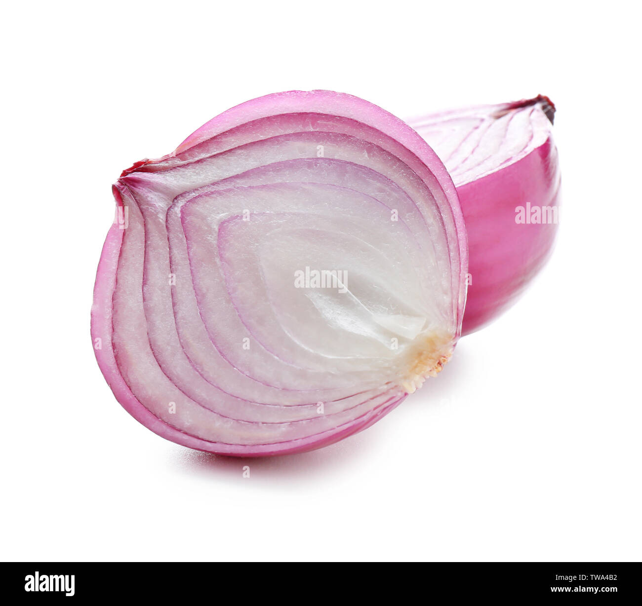 Cut red onion on white background Stock Photo - Alamy