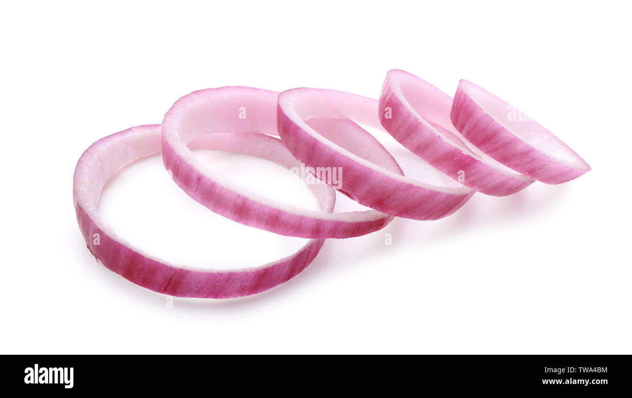 Cut red onion on white background Stock Photo - Alamy