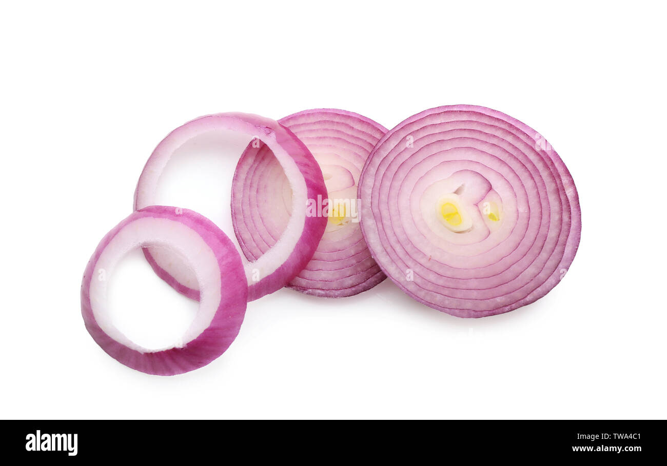 Cut red onion on white background Stock Photo - Alamy