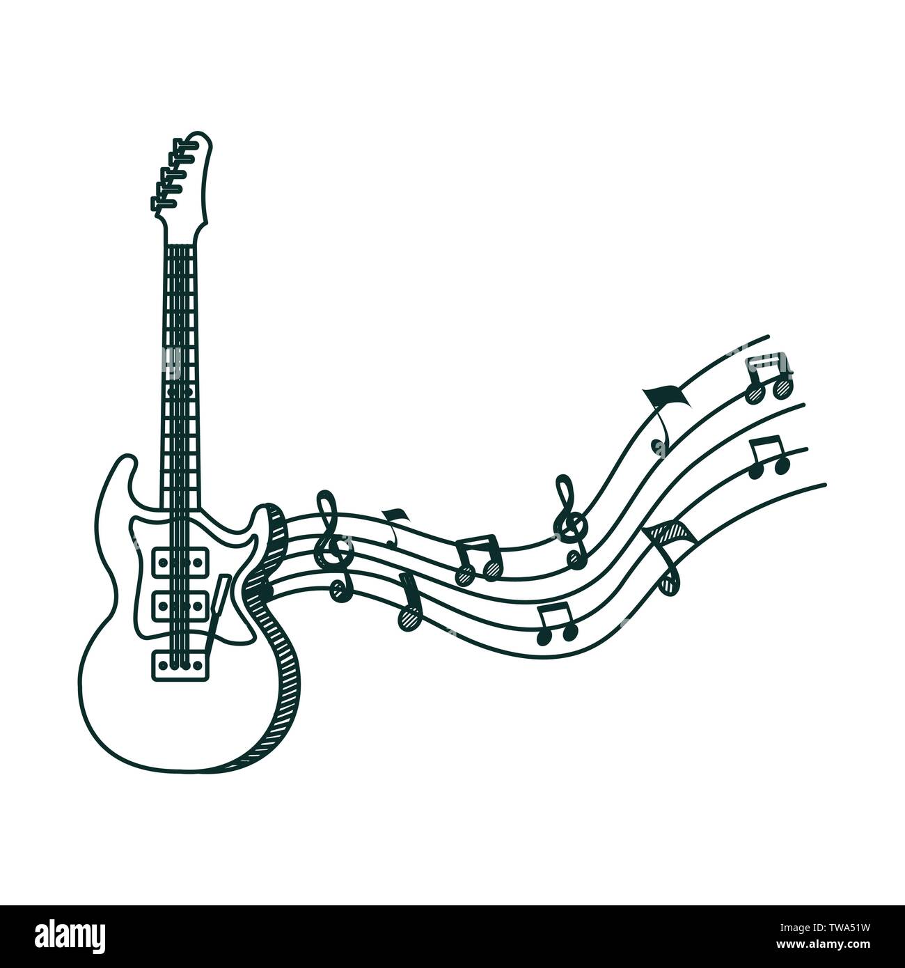 electric guitar instrument with music notes Stock Vector Image & Art ...