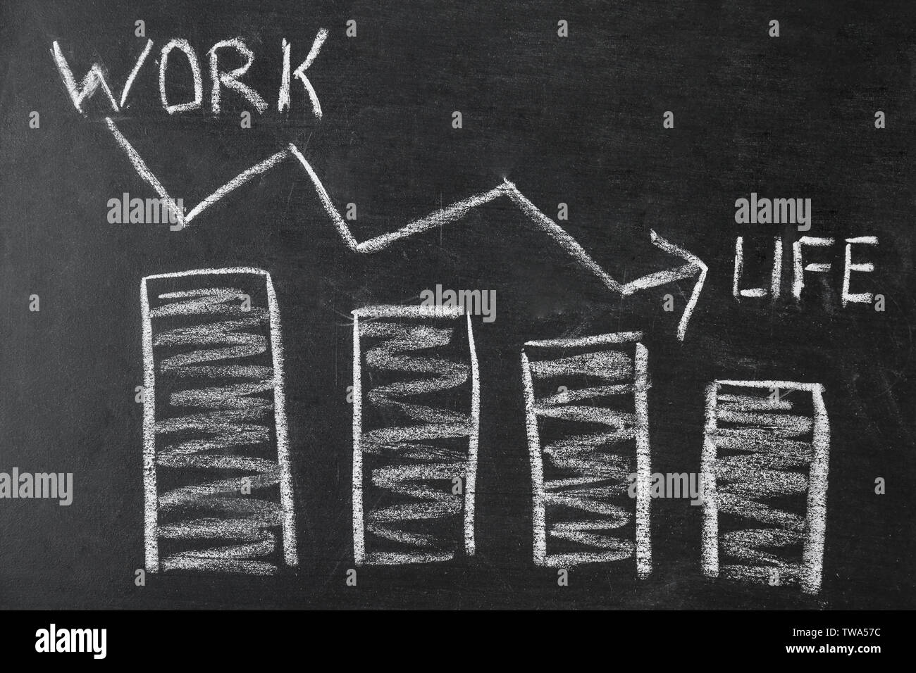 Bar chart with words WORK and LIFE on chalkboard Stock Photo - Alamy
