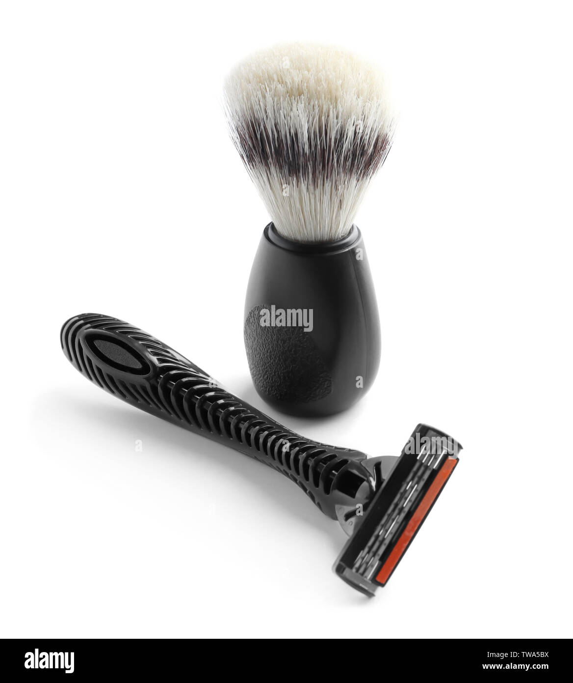 Shaving brush and razor for man on white background Stock Photo - Alamy