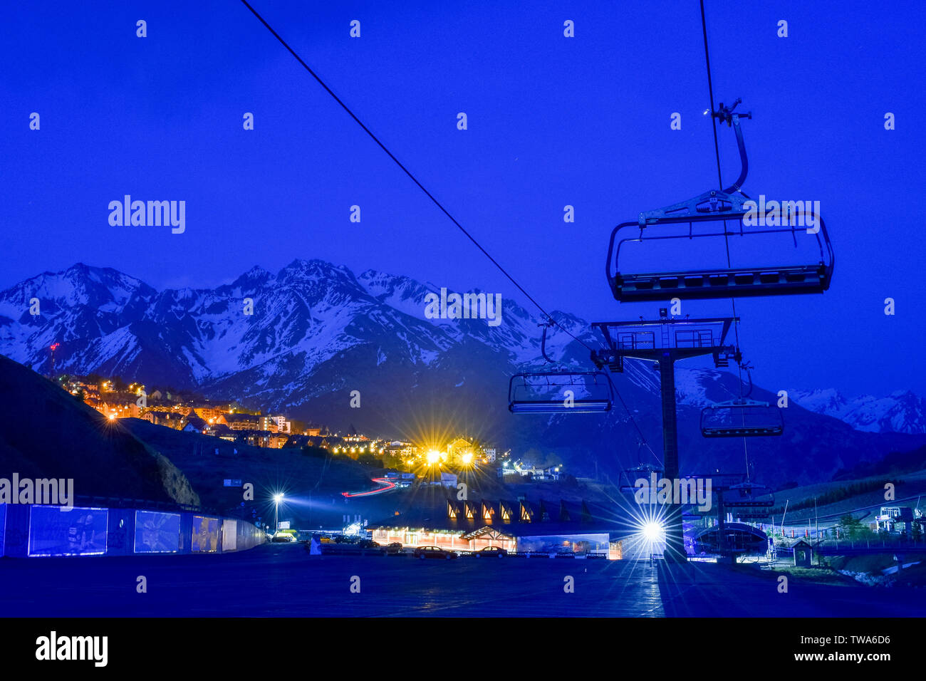 Ski resort and village at night, Pyrenees, Spain Stock Photo - Alamy