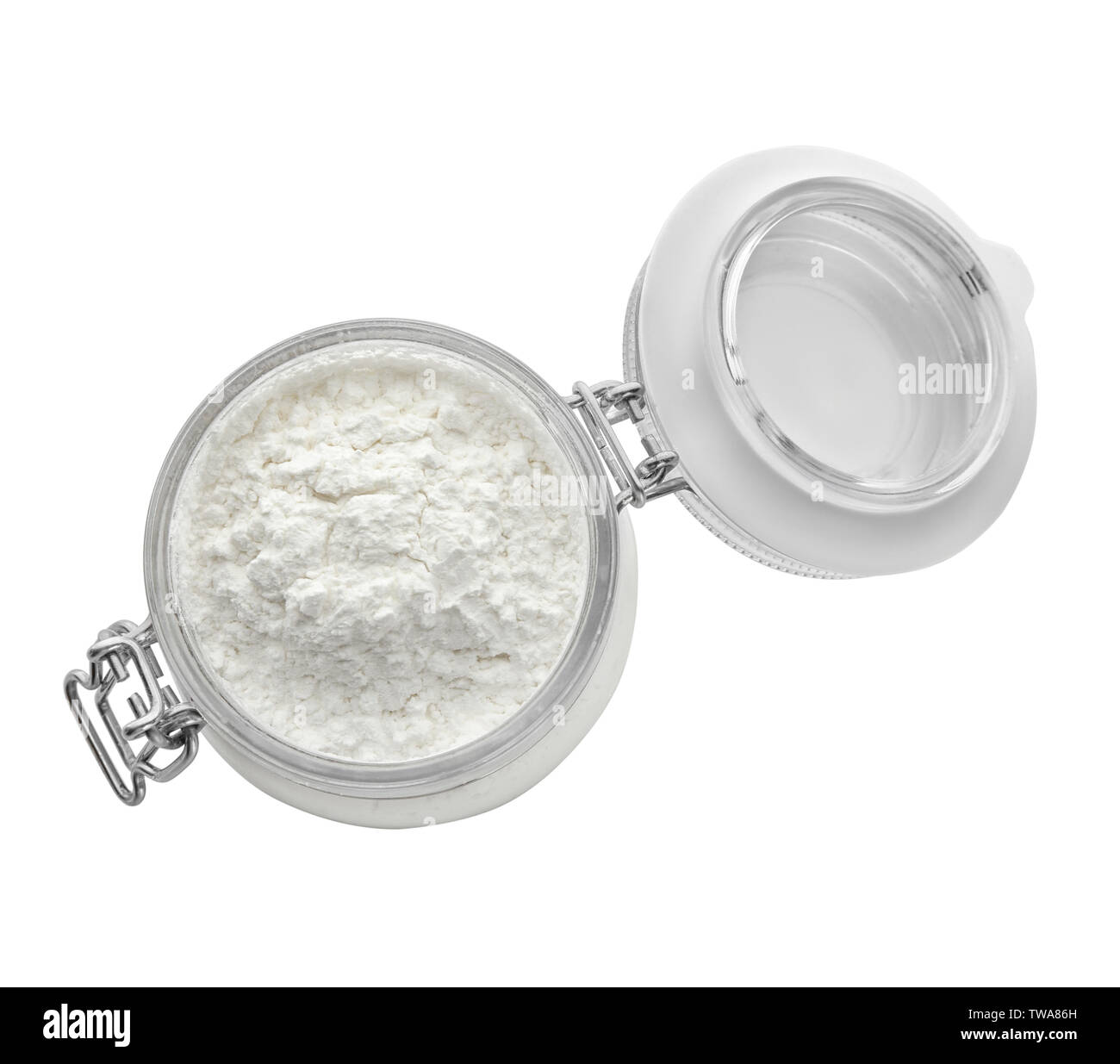 Jar with corn starch on white background Stock Photo - Alamy