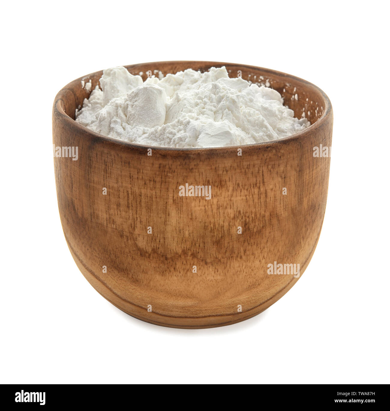 Wooden bowl with corn starch on white background Stock Photo - Alamy
