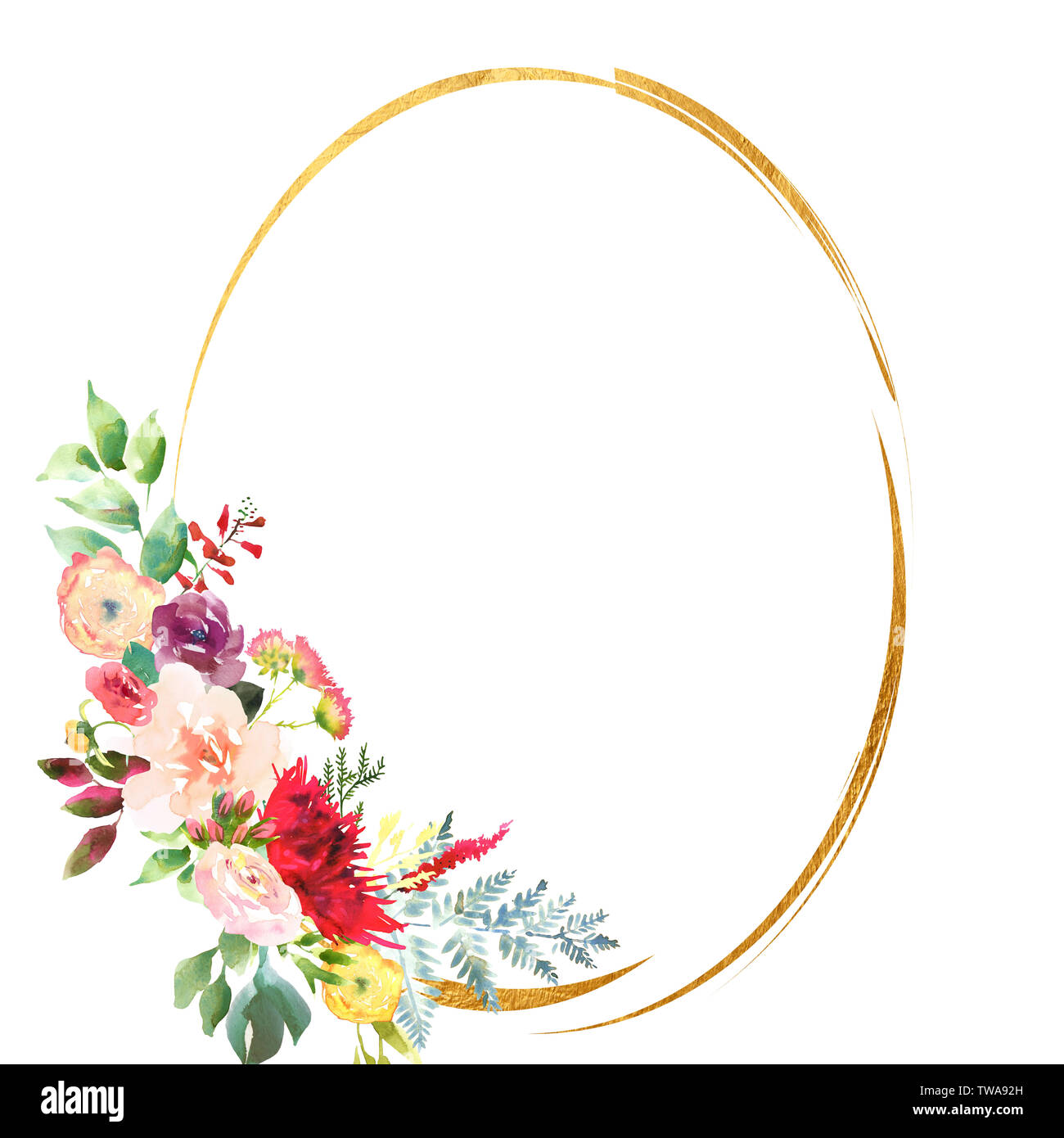 Bright Wedding bridal romanric frame wreath. Hand drawing watercolor ...