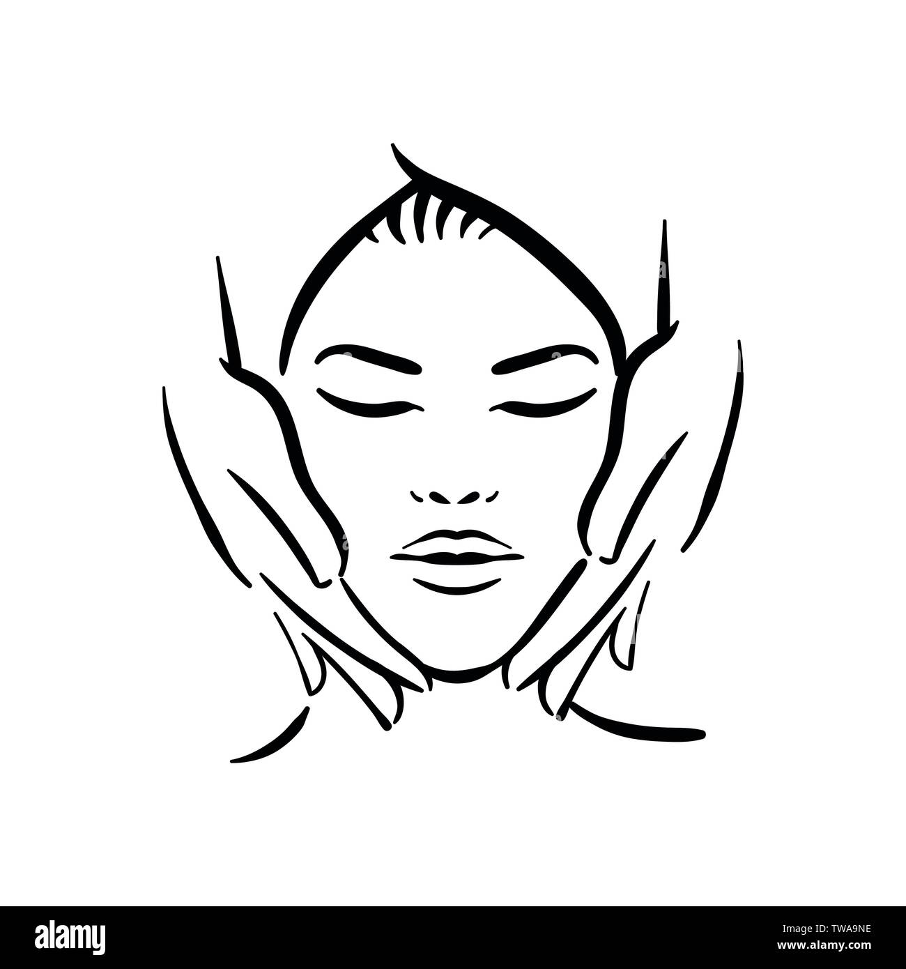 Vector Hand Drawn Illustration Of Spa Face Massage For Woman On White