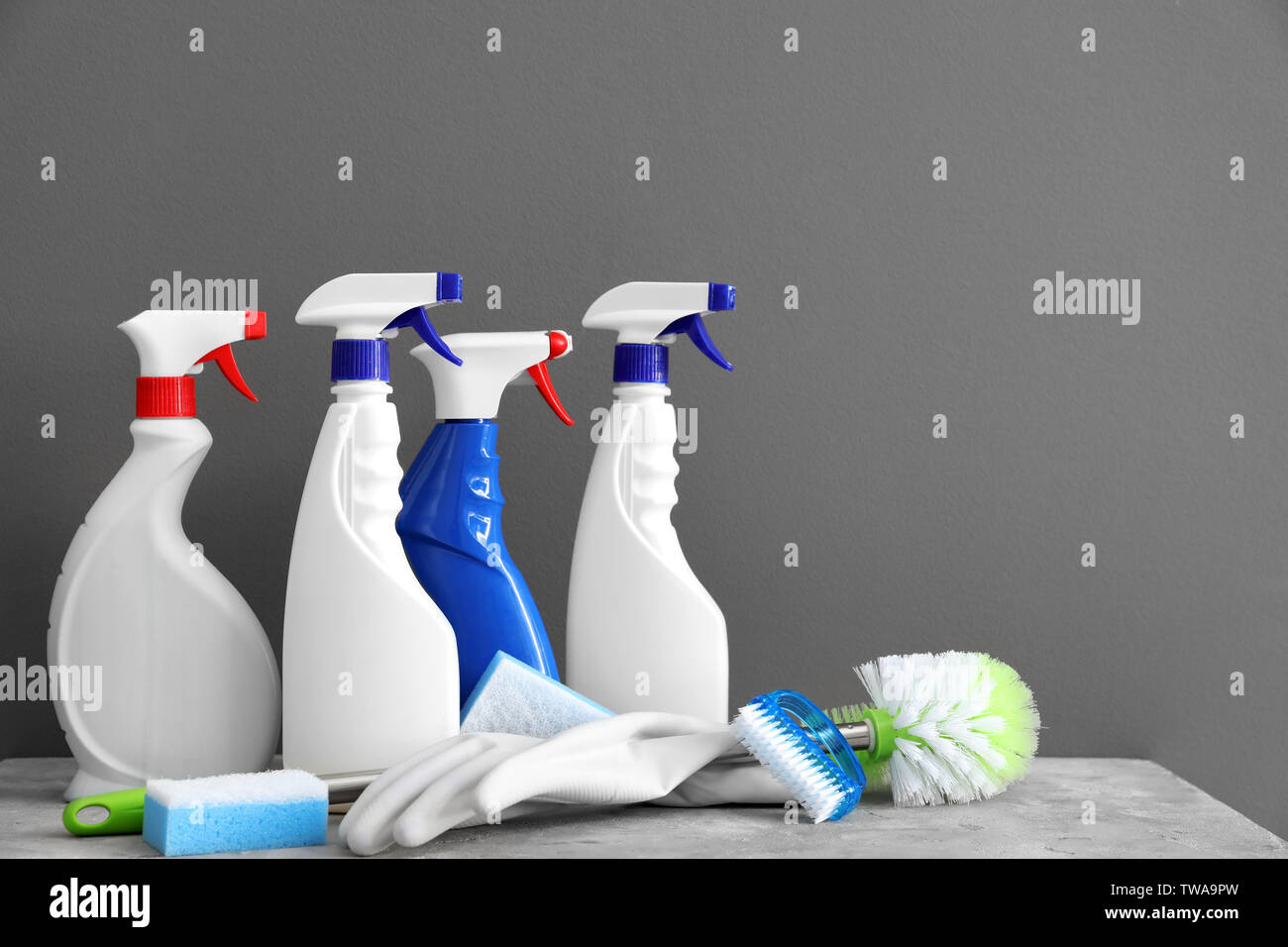 Cleaning supplies on gray hi-res stock photography and images - Alamy