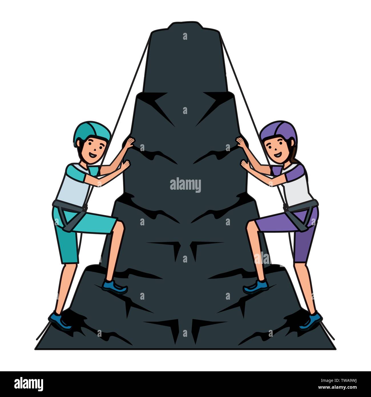young couple climbing with ropes characters Stock Vector Image & Art ...