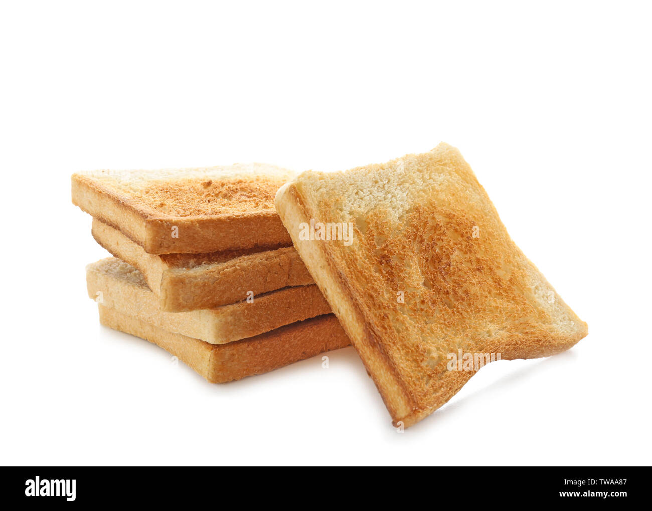 Toasted bread on white background Stock Photo - Alamy
