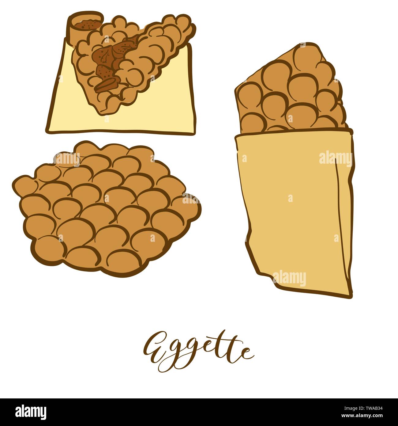 Colored sketches of Eggette bread. Vector drawing of Pancake food ...