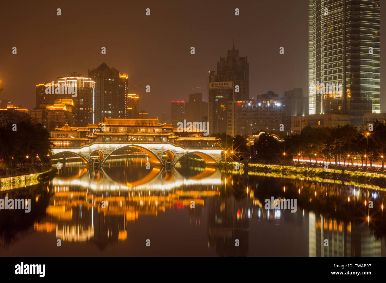 Night View of Nine Eye Bridge in Chengdu Stock Photo - Alamy