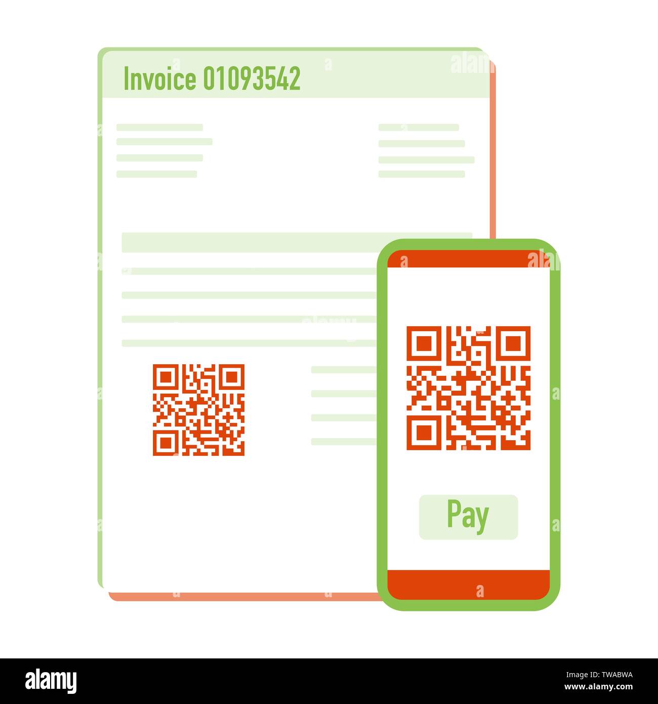 Vector illustration with phone scan qr code for payment invoice ...