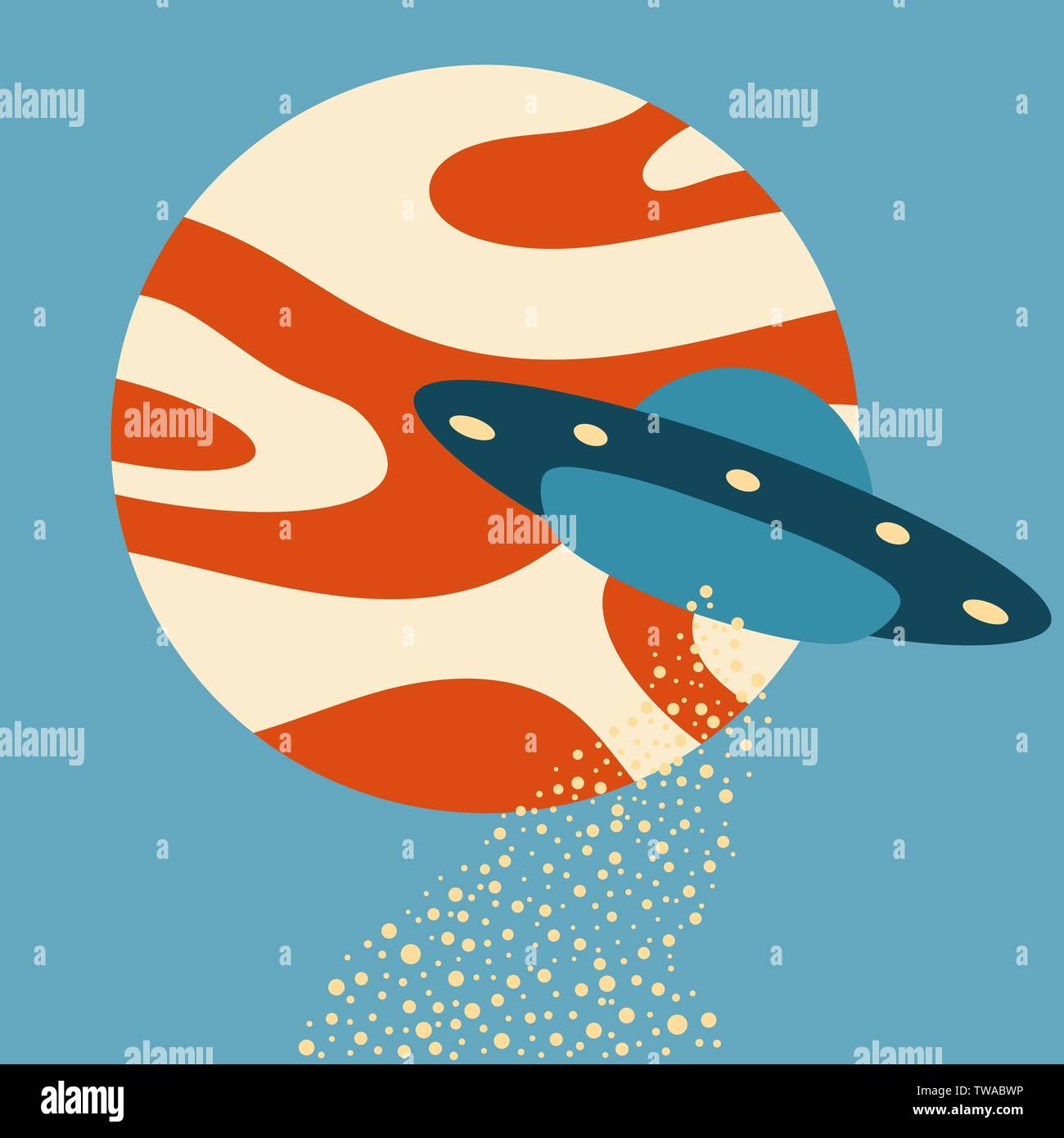 Vector illustration with UFO, planet. Space exploration. Ufo flying ...
