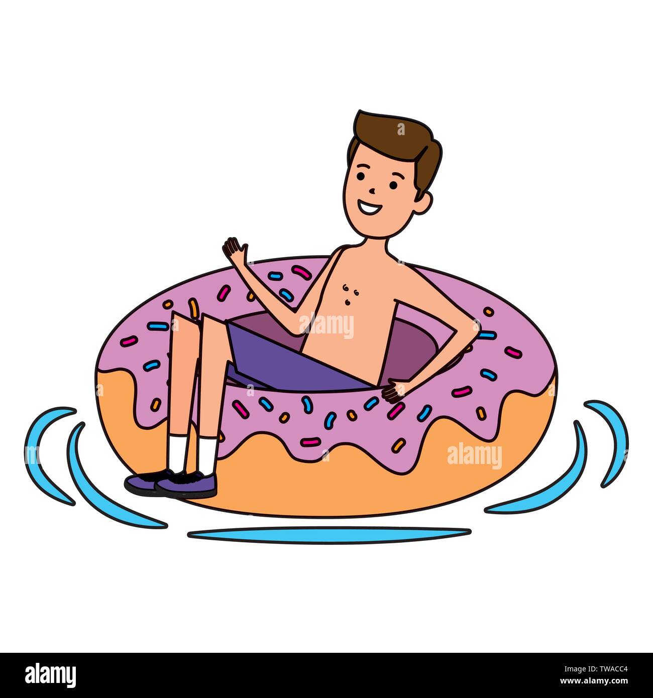 young man with donut float character Stock Vector Image & Art - Alamy