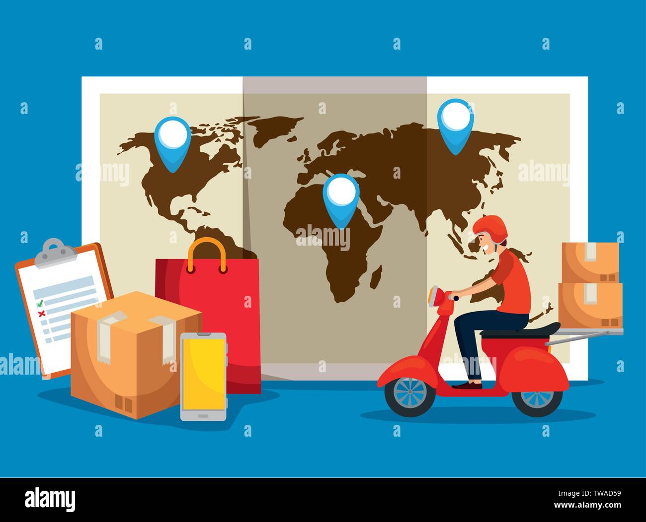 global map with location sign and boxes packages Stock Vector Image ...