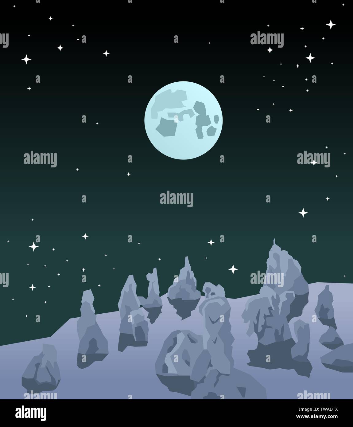 Beautiful abstraction of the full moon in outer space with stars, view ...