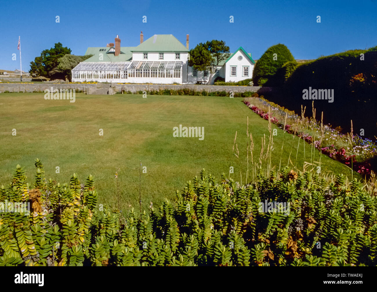 Falkland Islands 1985. Government House at Port Stanley, principal city ...