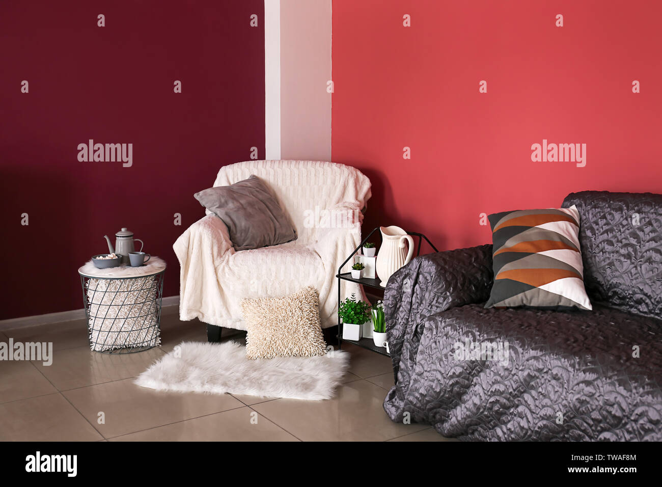 Comfortable furniture in interior of living room Stock Photo - Alamy