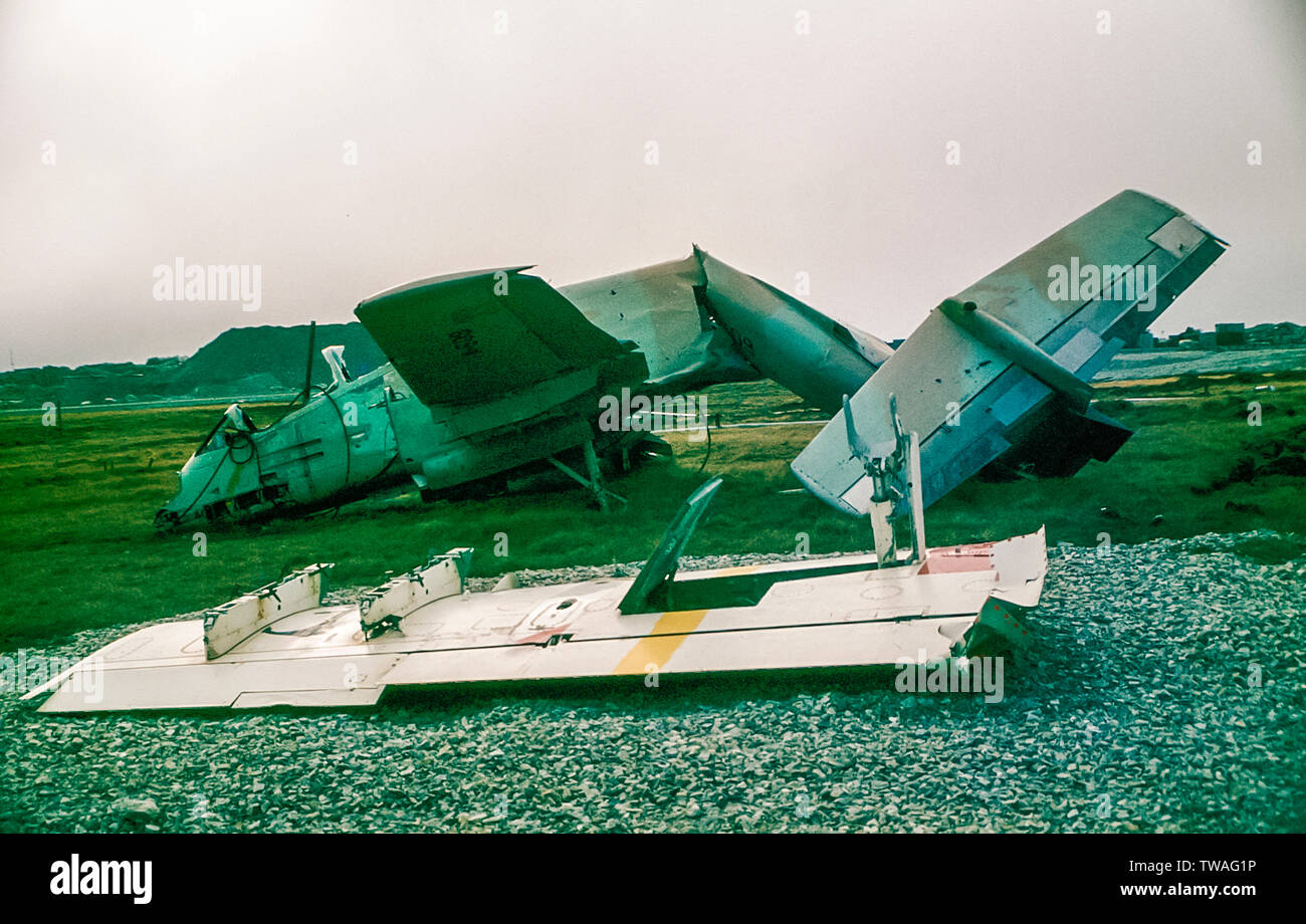 Falklands 1985. Wreckage of Argentine ground attack aircraft downed ...