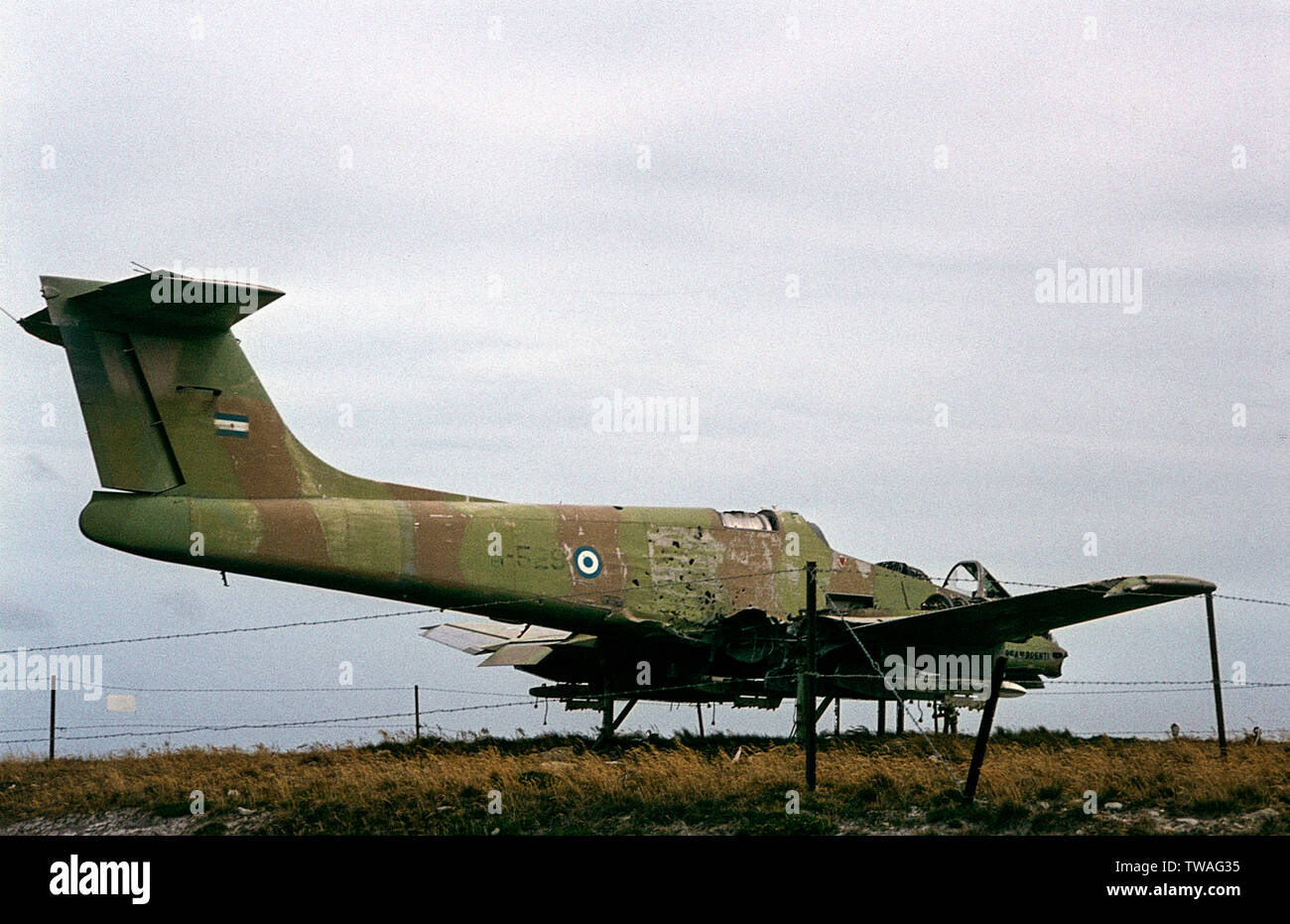 Falklands 1985. Wreckage of Argentine ground attack aircraft downed ...