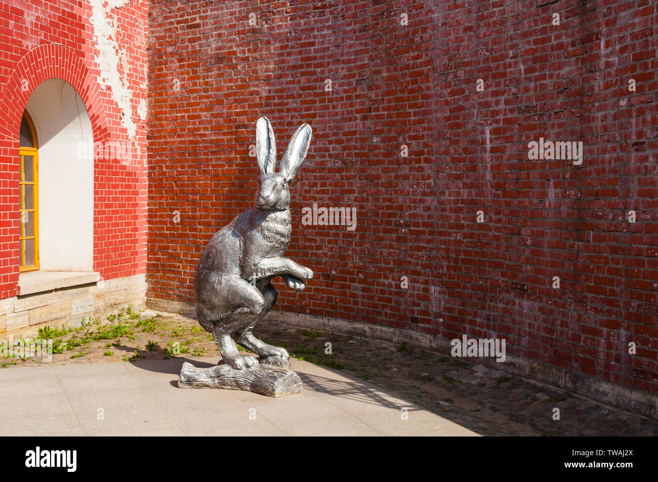 Saint Petersburg, Russia - June 6, 2019. Big rabbit sculpture on the ...