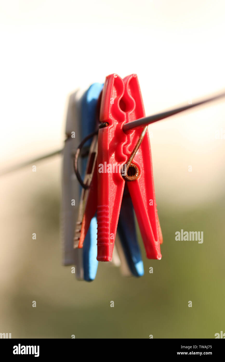 Clothes peg on a line Stock Photo - Alamy