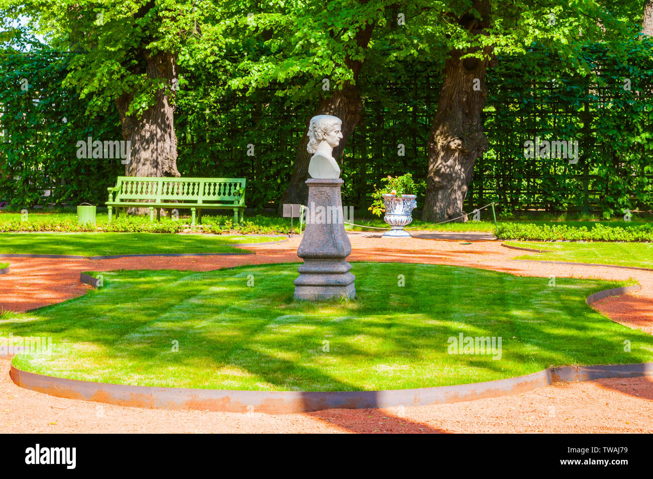 St Petersburg, Russia - June 6, 2019. The sculpture of two faced Janus ...