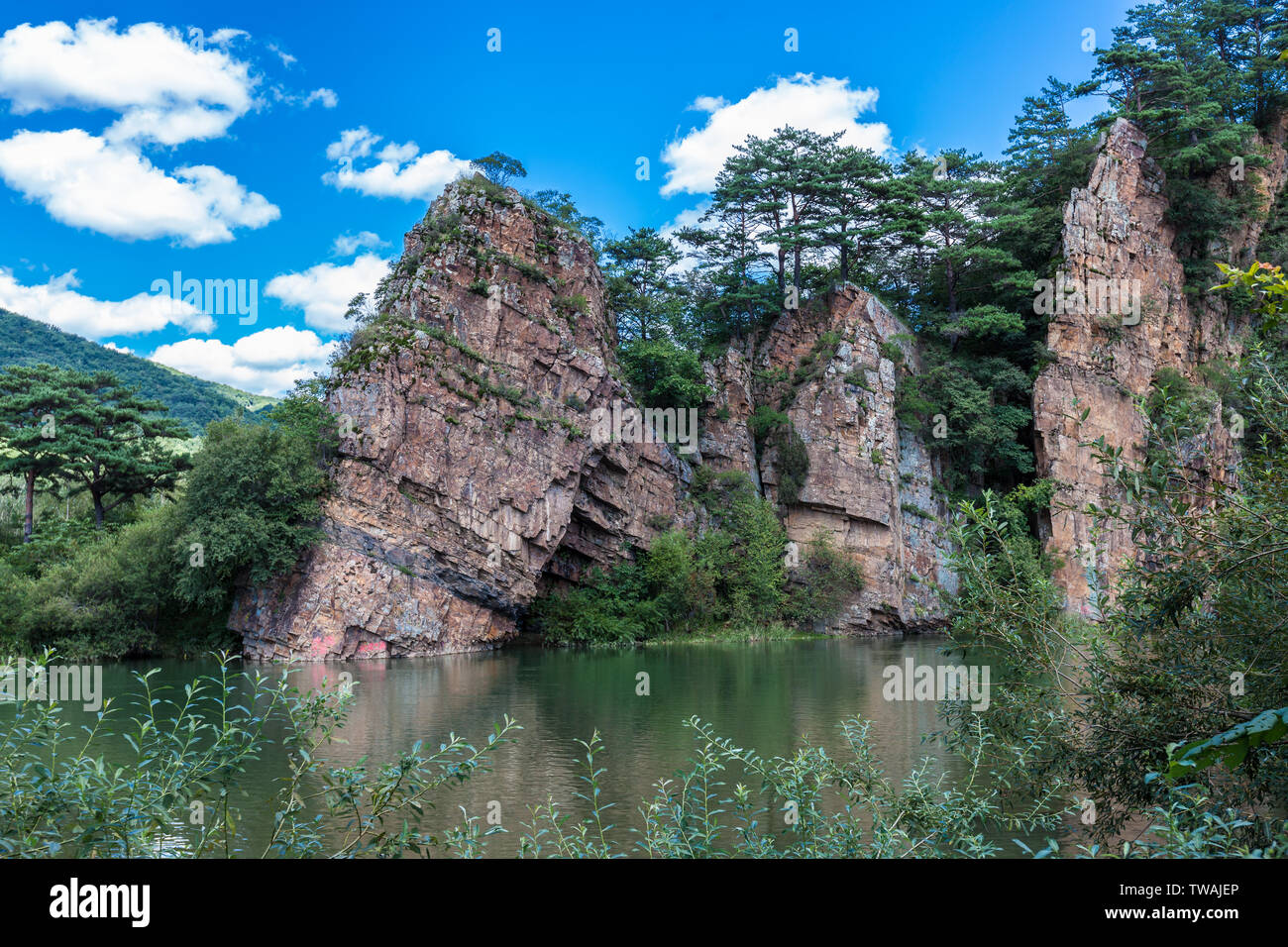 Landscape scenery of Huanren Hunjiang River in Benxi, Liaoning Stock ...