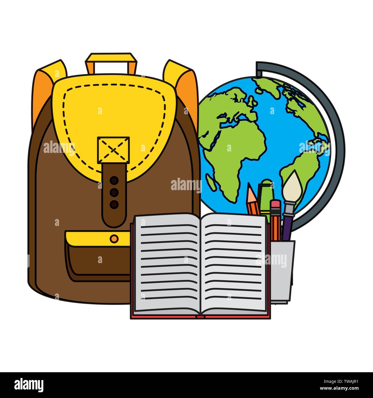 schoolbag with world map and book Stock Vector Image & Art - Alamy