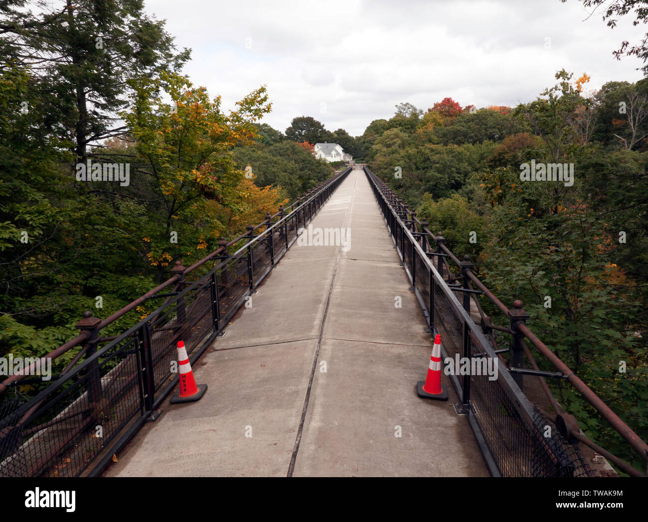 View across the top of Echo Bridge spanning the Charles River between ...