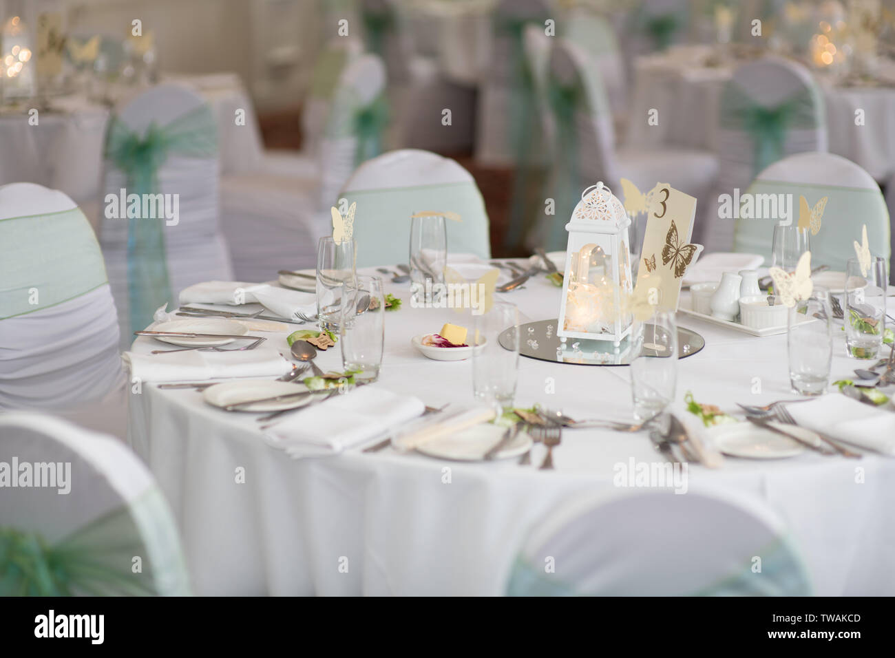UK Wedding Breakfast Table Layout And Gifts Stock Photo - Alamy