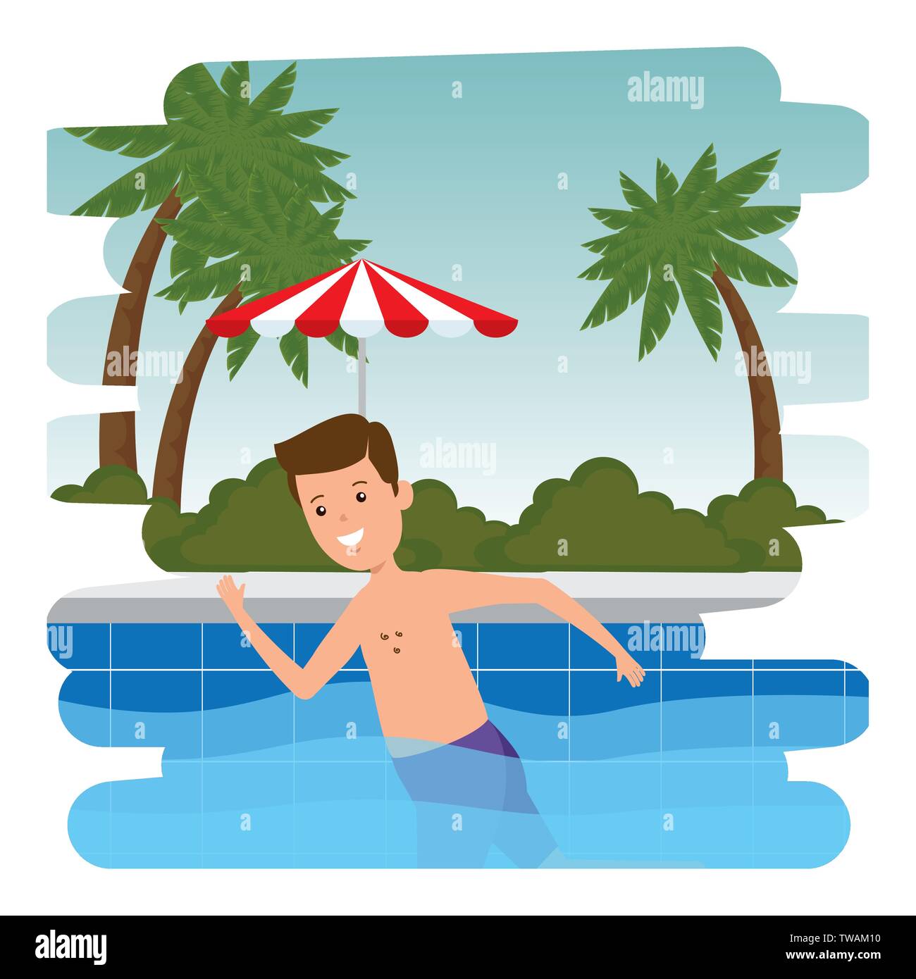 man swiming in pool with umbrella scene Stock Vector Image & Art - Alamy