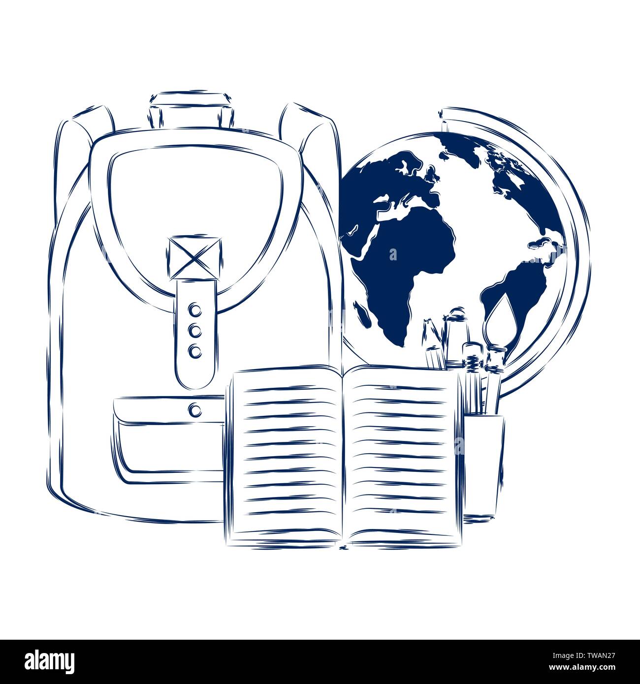 schoolbag with world map and book Stock Vector Image & Art - Alamy