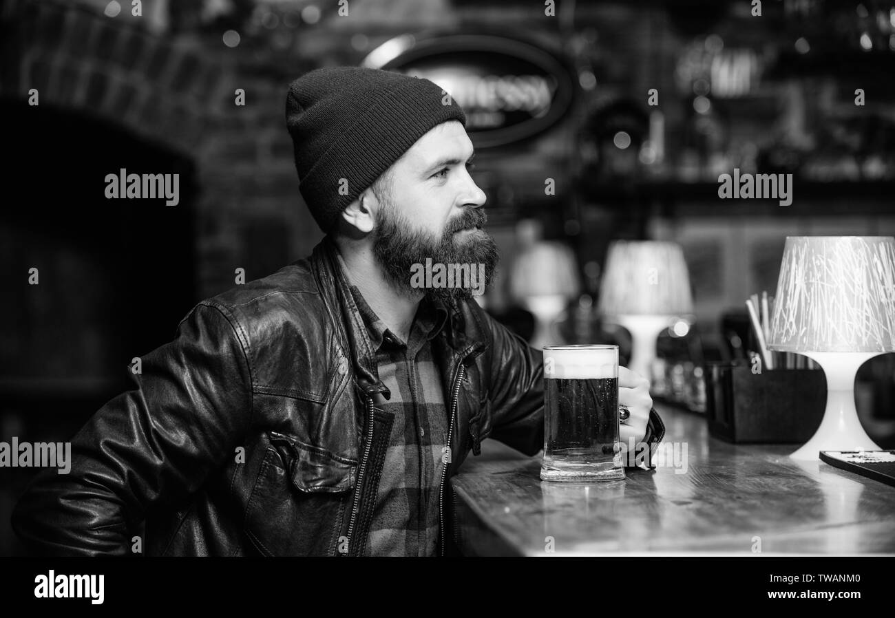 Pub great place to dine drink and have fun. Hipster relaxing at pub ...