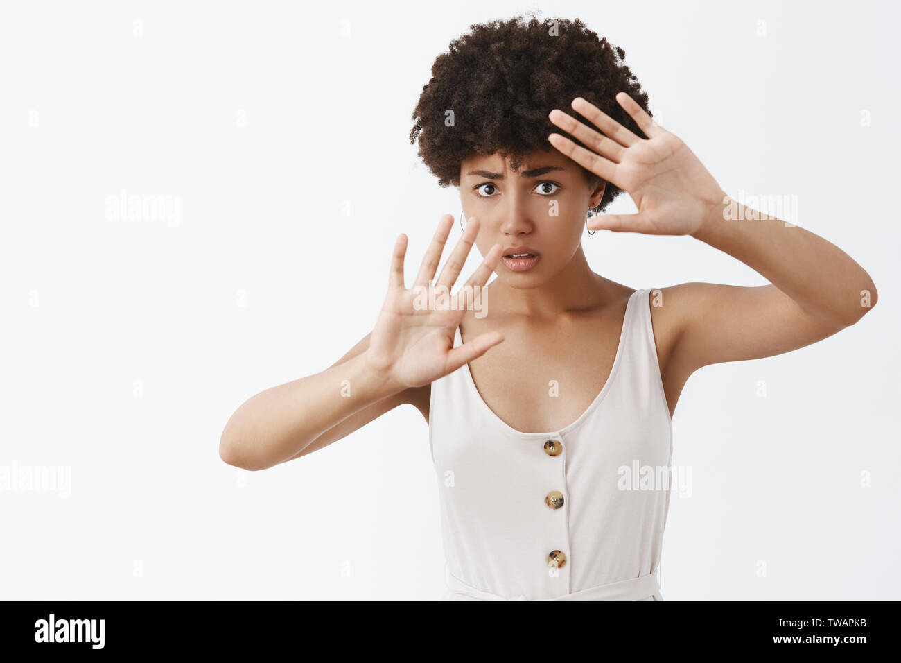 Timid woman becoming victim of family violence, being scared of punch ...