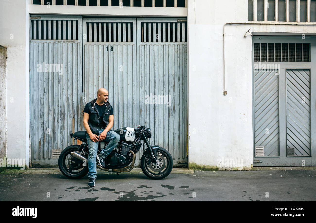 Biker bald hi-res stock photography and images - Alamy
