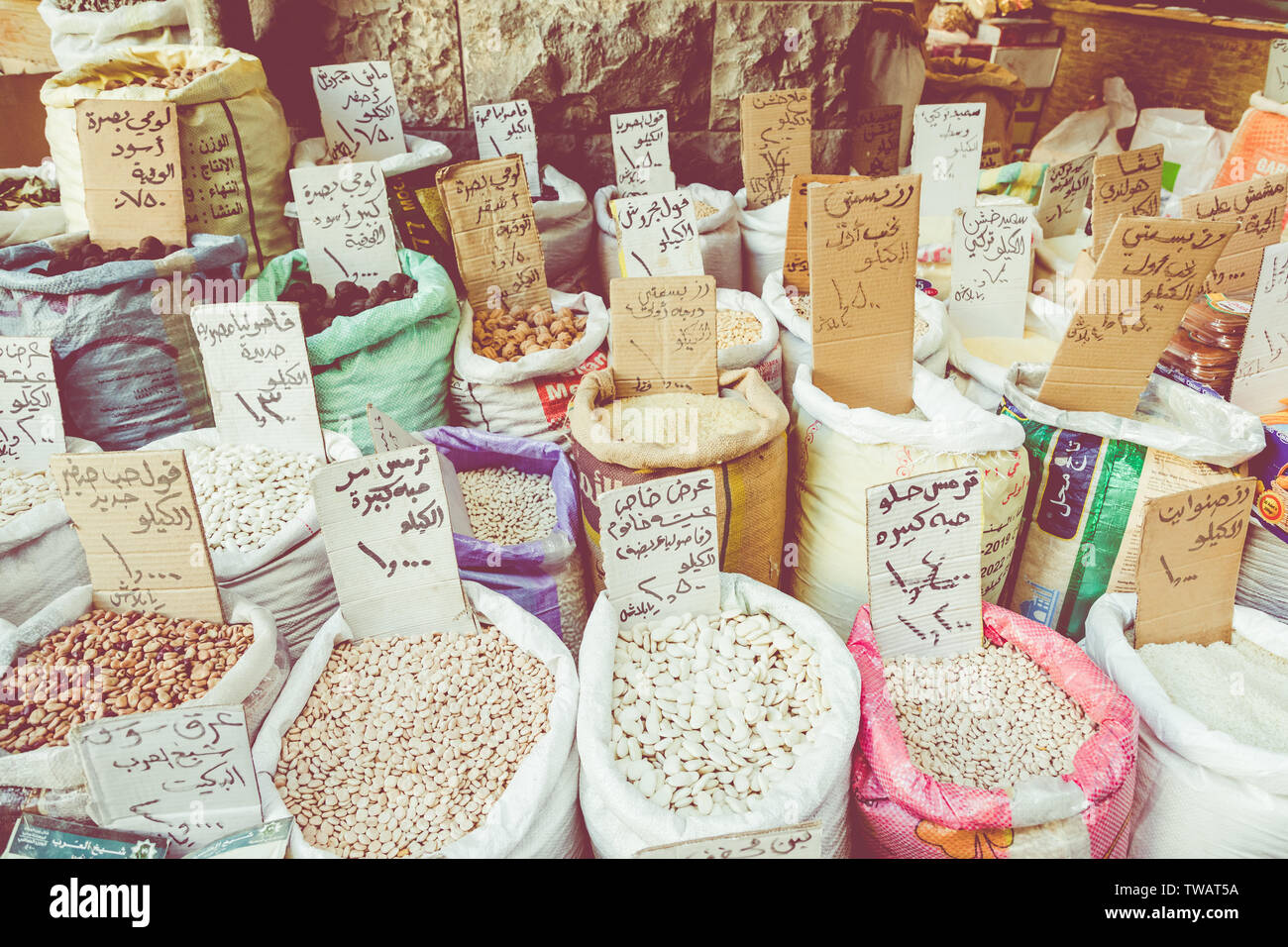 Spices, nuts and sweets shop on the market in Amman downtown, Jordan ...