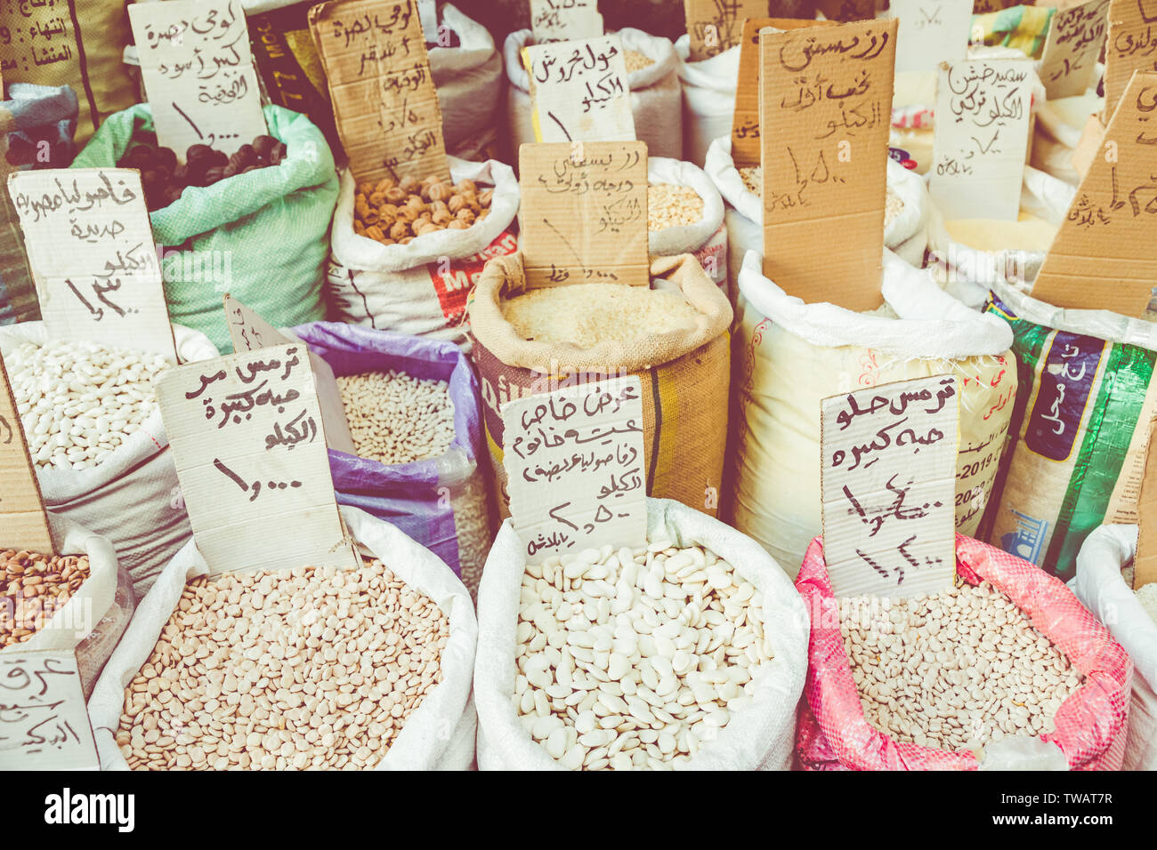 Spices, nuts and sweets shop on the market in Amman downtown, Jordan ...