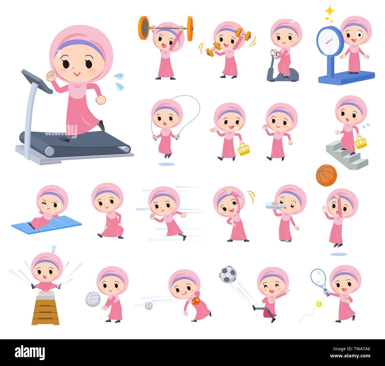 A set of Islamic girl on exercise and sports.There are various actions ...