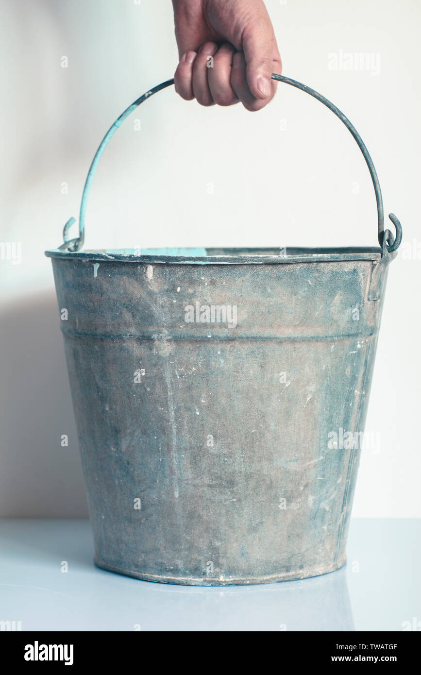 The Zinked Iron Grunge Bucket, Empty Galvanized Metal Bucket Stock ...