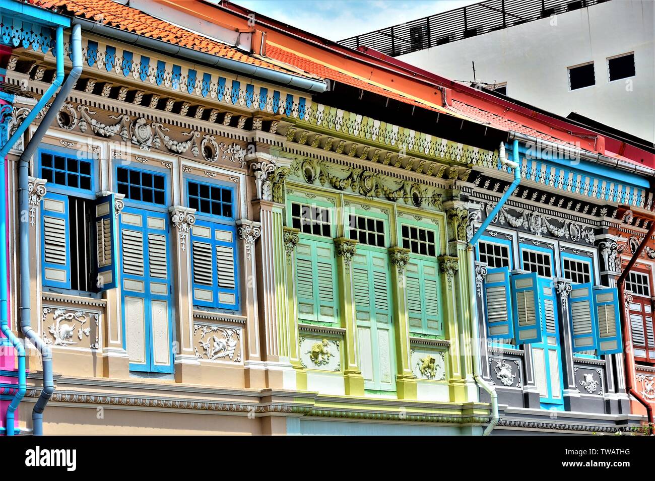Front view of colourful traditional Singapore Peranakan or Straits ...