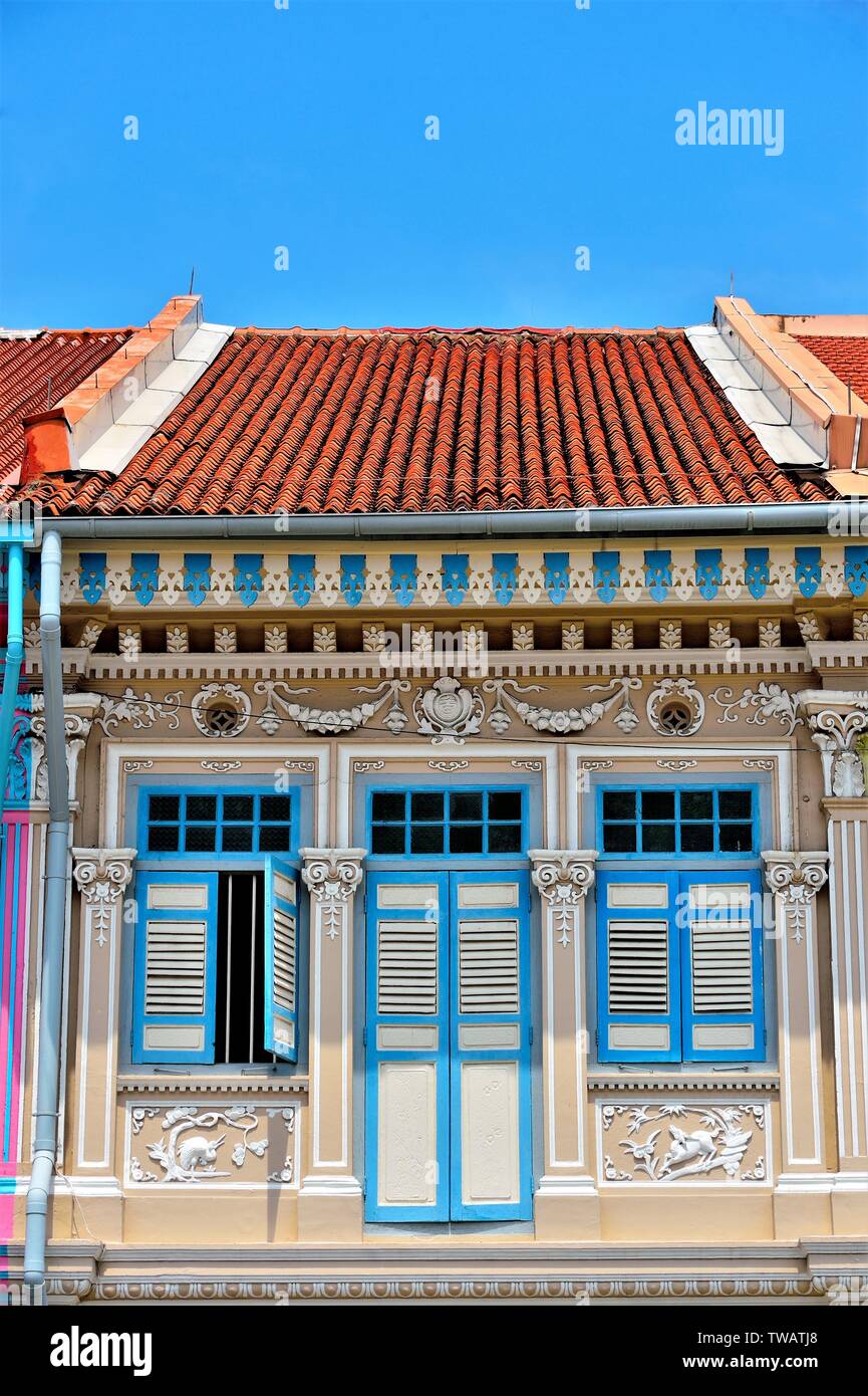 Front view of colourful traditional Singapore Peranakan or Straits ...