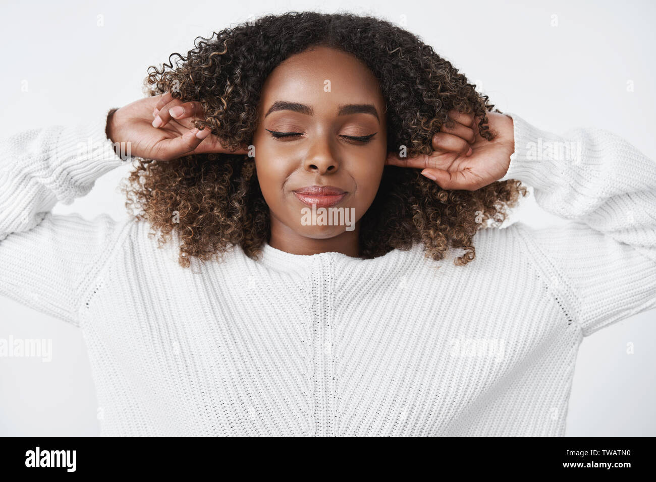 Girl needs silence feeling peace in quiet. Sensual happy and relaxed ...